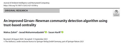 an improved girvan newman community detection algorithm using trust‑based centrality