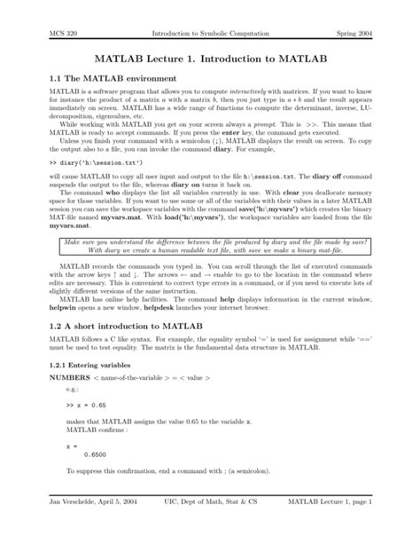 matlab lecture 1 introduction to matlab
