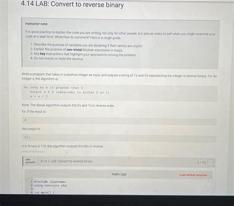 solved 4 14 lab convert to reverse binary instructor note