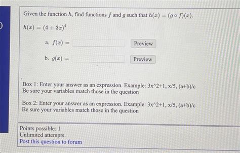 solved given the function h find functions f and g such