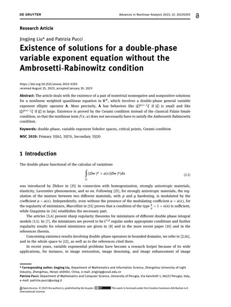 pdf existence of solutions for a double phase variable exponent equation without the
