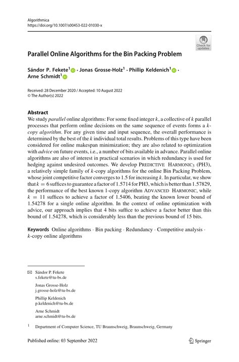 pdf parallel online algorithms for the bin packing problem