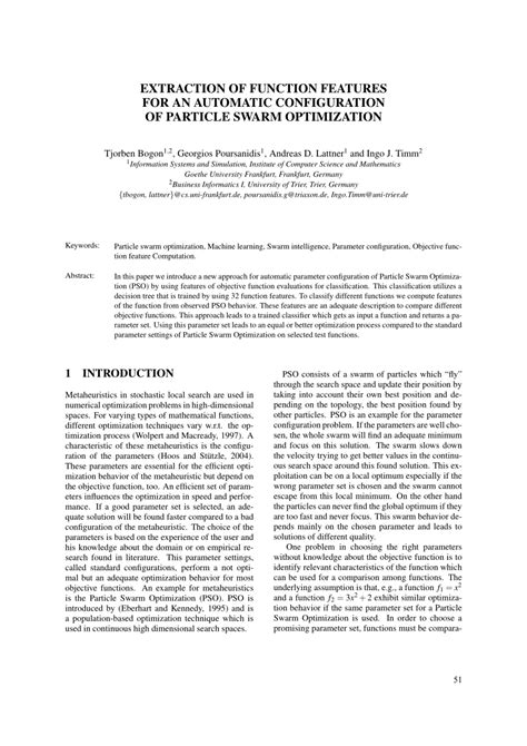 pdf extraction of function features for an automatic configuration of particle swarm optimization