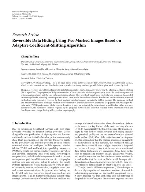 pdf reversible data hiding using two marked images based on adaptive coefficient shifting