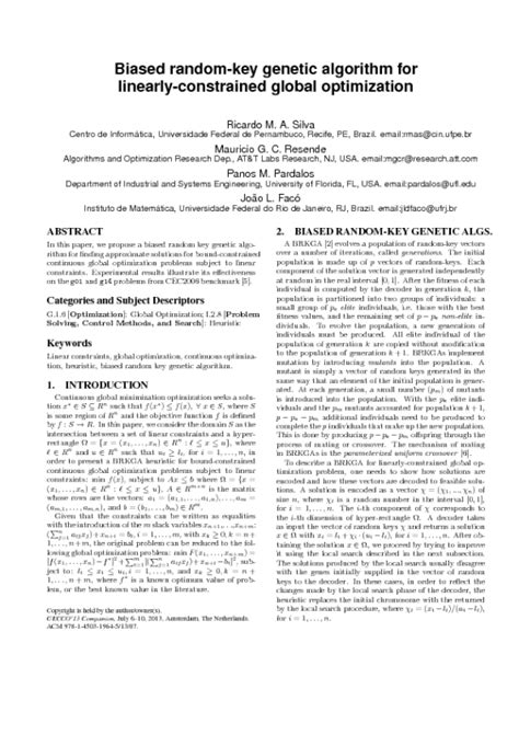 biased random key genetic algorithm for linearly constrained global optimization proceedings