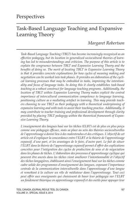 pdf task based language teaching and expansive learning theory