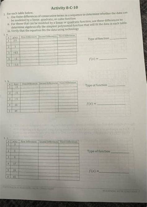 solved 1 for each table below i use finite differences of