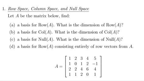 1 row space column space and null space let