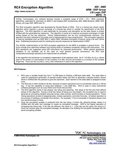 rc4 encryption algorithm adi amd arm dsp group lsi logic zsp mips ti pdf cryptography