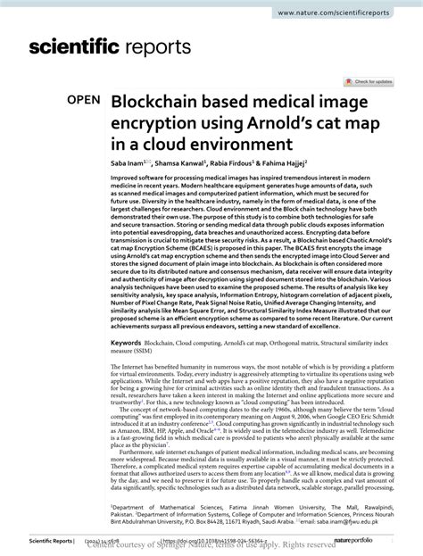 pdf blockchain based medical image encryption using arnold s cat map in a cloud environment