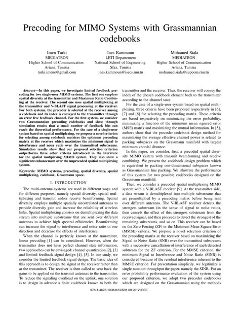 pdf precoding for mimo systems with grassmannian codebooks