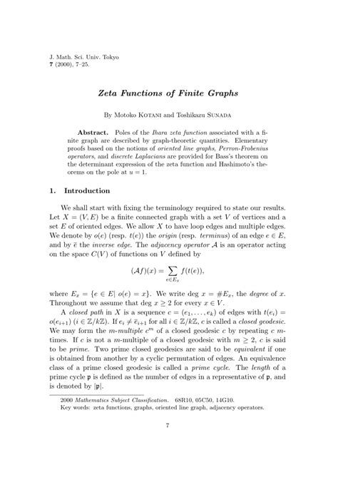 pdf zeta functions of finite graphs