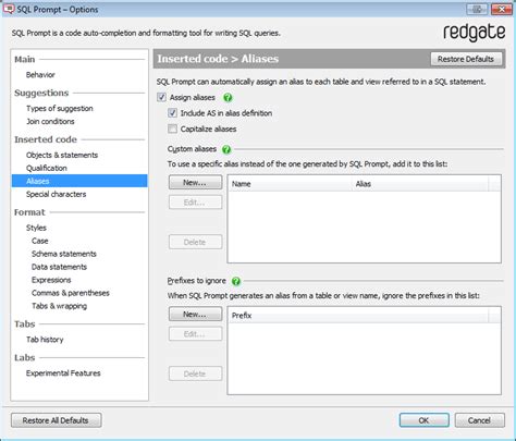 Working With Aliases SQL Prompt 10 Product Documentation