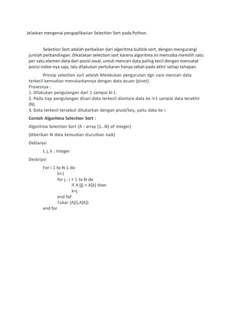algoritma dan pemrograman selection sort jelaskan mengenai pengaplikasian selection sort