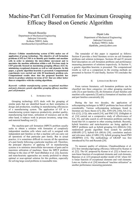 pdf machine part cell formation for maximum grouping efficacy based on genetic algorithm