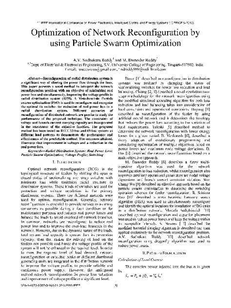 pdf optimization of network reconfiguration by using particle swarm optimization sudhkara