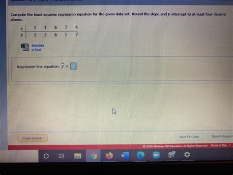 solved compute the least squares regression equation for the