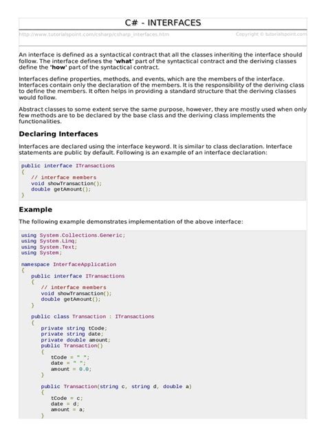 csharp interfaces pdf class computer programming c sharp programming language