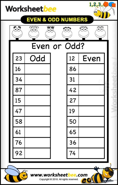 even number odd number worksheet