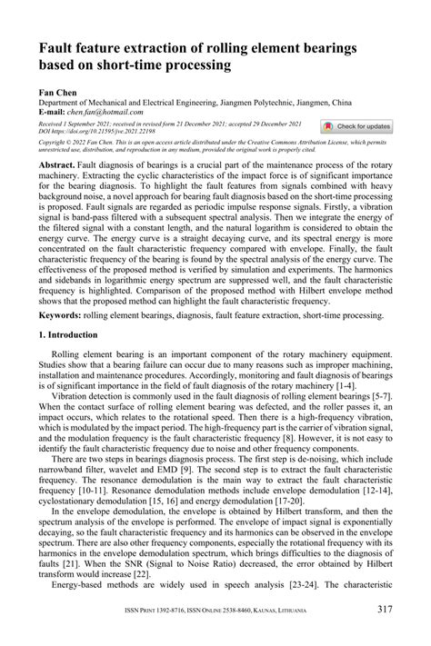 pdf fault feature extraction of rolling element bearings based on short time processing