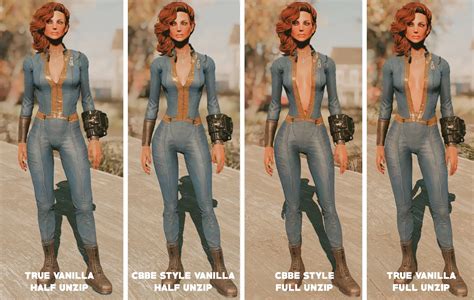 Unzipped Vault Suit Vanilla Body Conversions By Femshepping At Fallout 4 Nexus Mods And