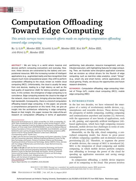 lin et al computation offloading toward edge computing proceedings of the ieee 2019 pdf