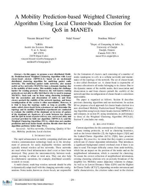 pdf a mobility prediction based weighted clustering algorithm using local cluster heads