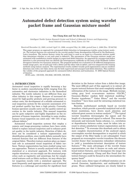 pdf automated defect detection system using wavelet packet frame and gaussian mixture model