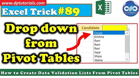 how to create data validation lists from pivot tables excel tips and tricks dptutorials