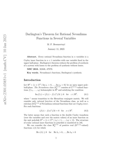pdf darlington s theorem for rational nevanlinna functions in several variables