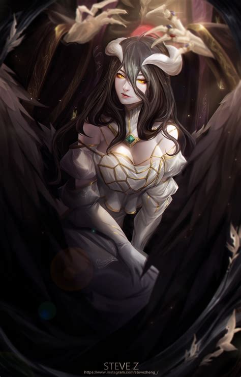 1206146 Demon Horns Black Hair Vertical Long Hair Albedo Overlord Anime Girls Cleavage