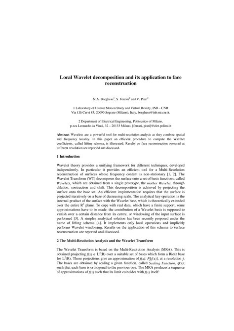 pdf local wavelet decomposition and its application to face reconstruction