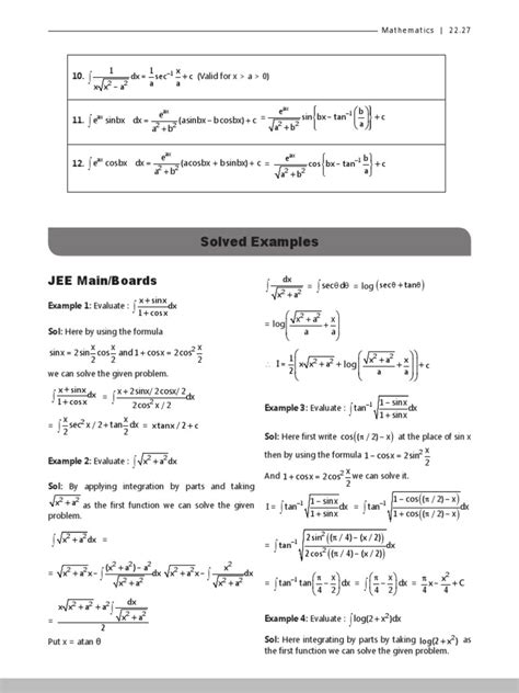 mathematical integrals solved examples and techniques for evaluating indefinite integrals pdf