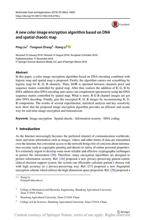 a new color image encryption algorithm based on dna and spatial chaotic map request pdf