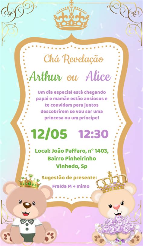Convite Ch Revela O Ursinho Verde E Ursinha Lil S Edite Gr Tis