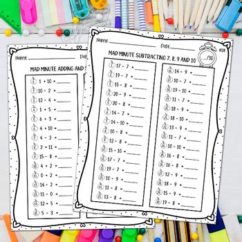 Math Fact Fluency Addition And Subtraction Within 20 Mad Minute Math