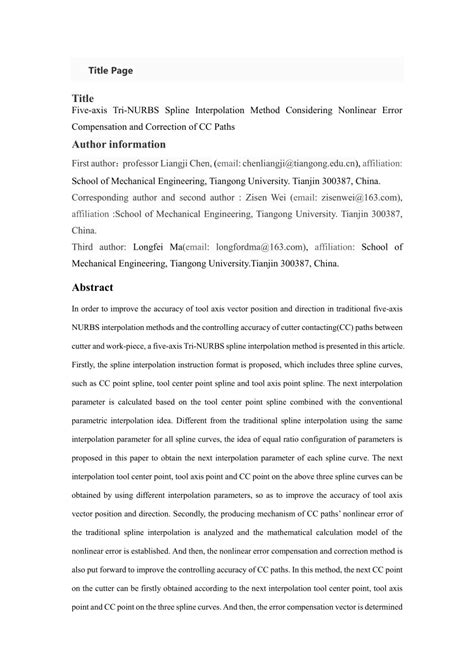 pdf five axis tri nurbs spline interpolation method considering nonlinear error compensation