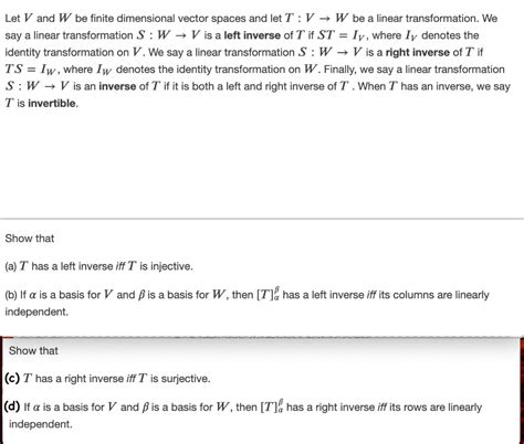 solved let v and w be finite dimensional vector spaces and