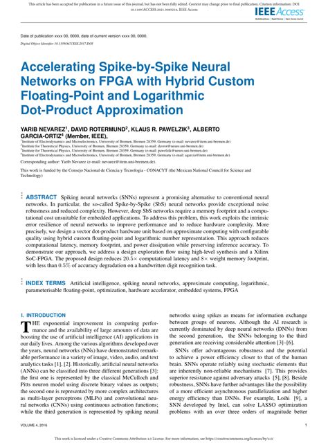pdf accelerating spike by spike neural networks on fpga with hybrid custom floating point and