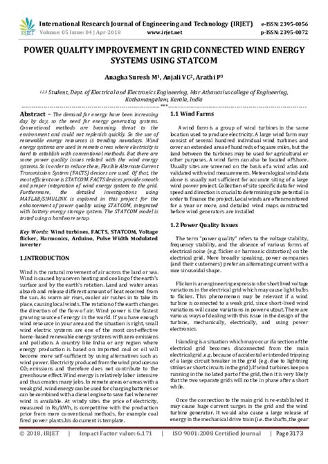 pdf power quality improvement in grid connected wind energy systems using statcom irjet