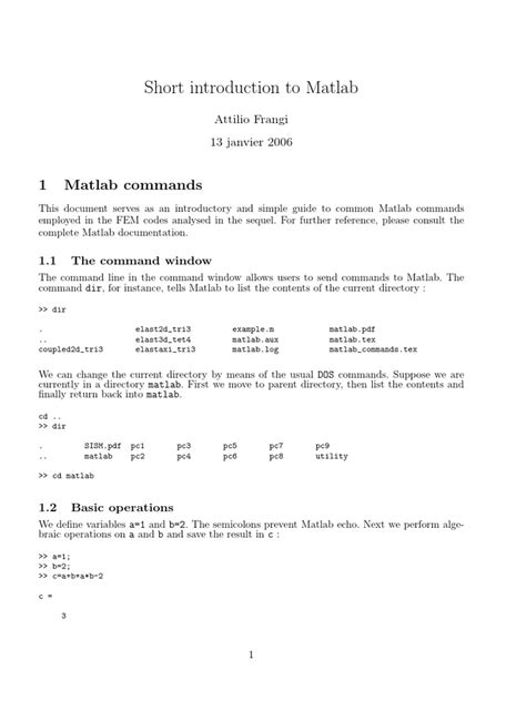 short introduction to matlab pdf determinant matrix mathematics