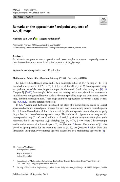 pdf remarks on the approximate fixed point sequence of alpha beta maps