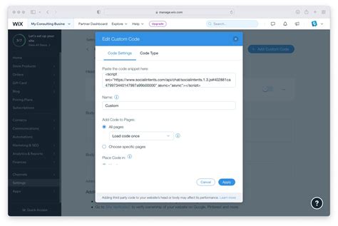 How To Add Javascript To Your Wix Website Social Intents Knowledge Base
