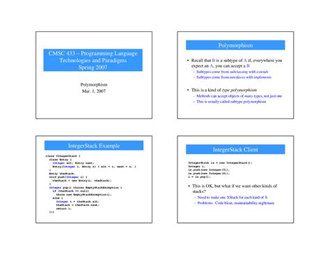 polymorphism programming language technologies and paradigms slides cmsc 433 docsity