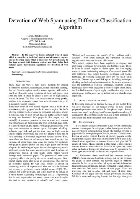 detection of web spam using different classification algorithm harsh modi
