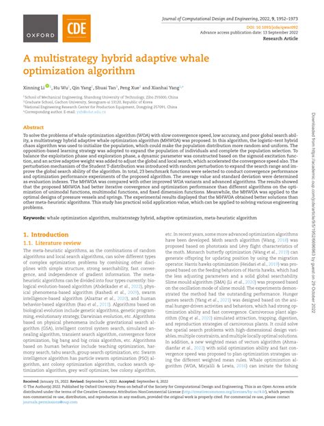 pdf a multi strategy hybrid adaptive whale optimization algorithm