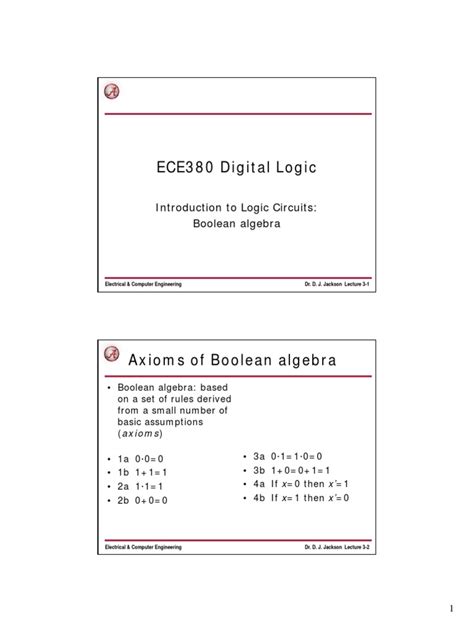 ece380 digital logic introduction to logic circuits boolean algebra pdf boolean algebra