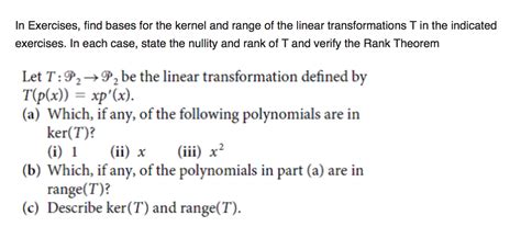 solved in exercises find bases for the kernel and range of