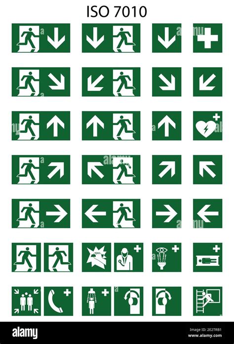 Emergency Sign Set Iso 7010 Green Vector Stock Vector Image Art Alamy