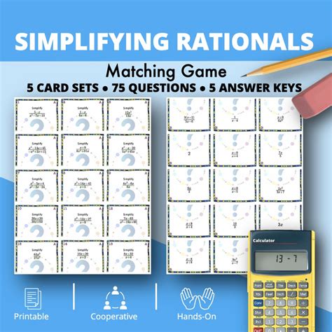 Algebra Simplifying Rational Expressions Matching Game The Retail